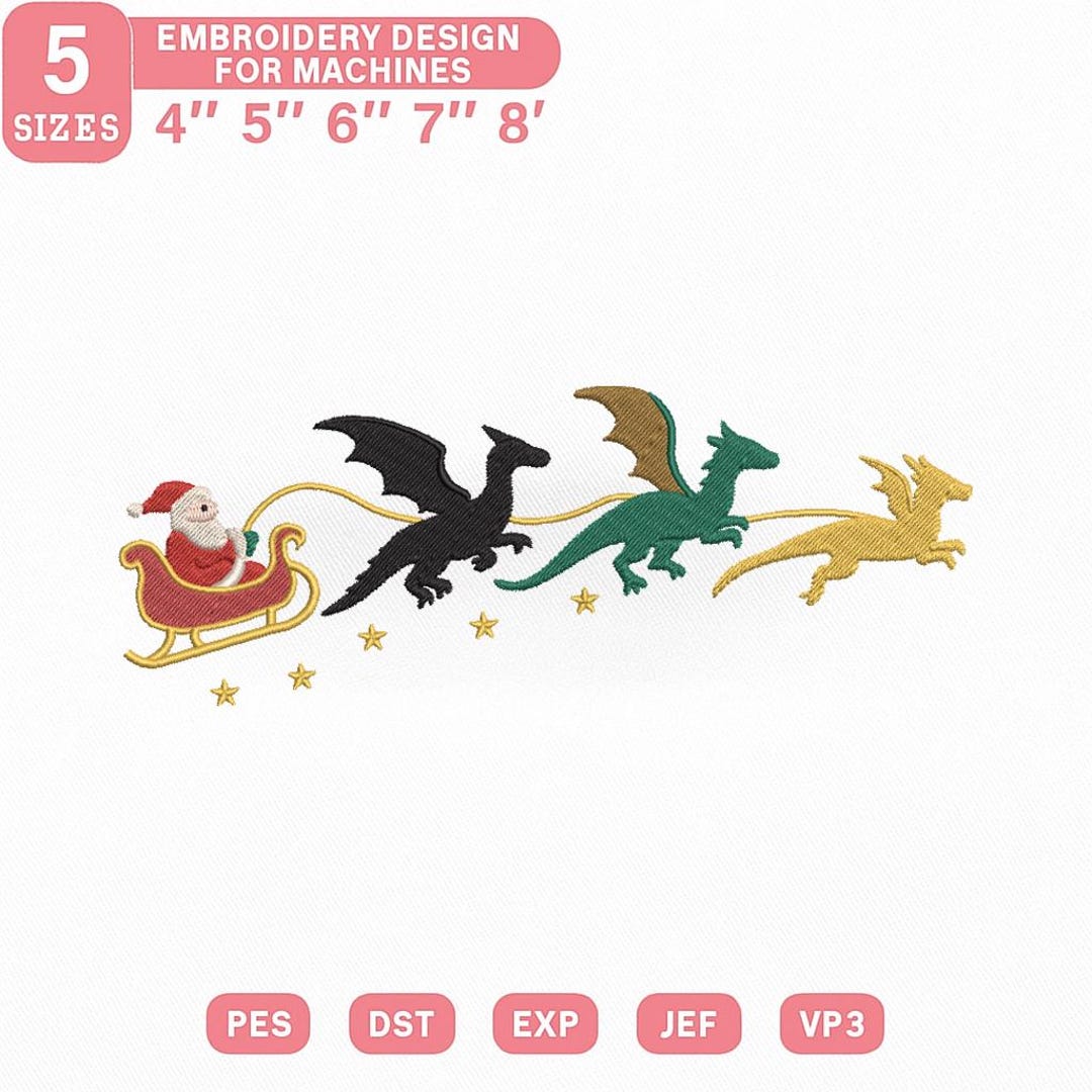 Santa Dragon Embroidery Design, Christmas Sleigh Dragons Stitch File ...
