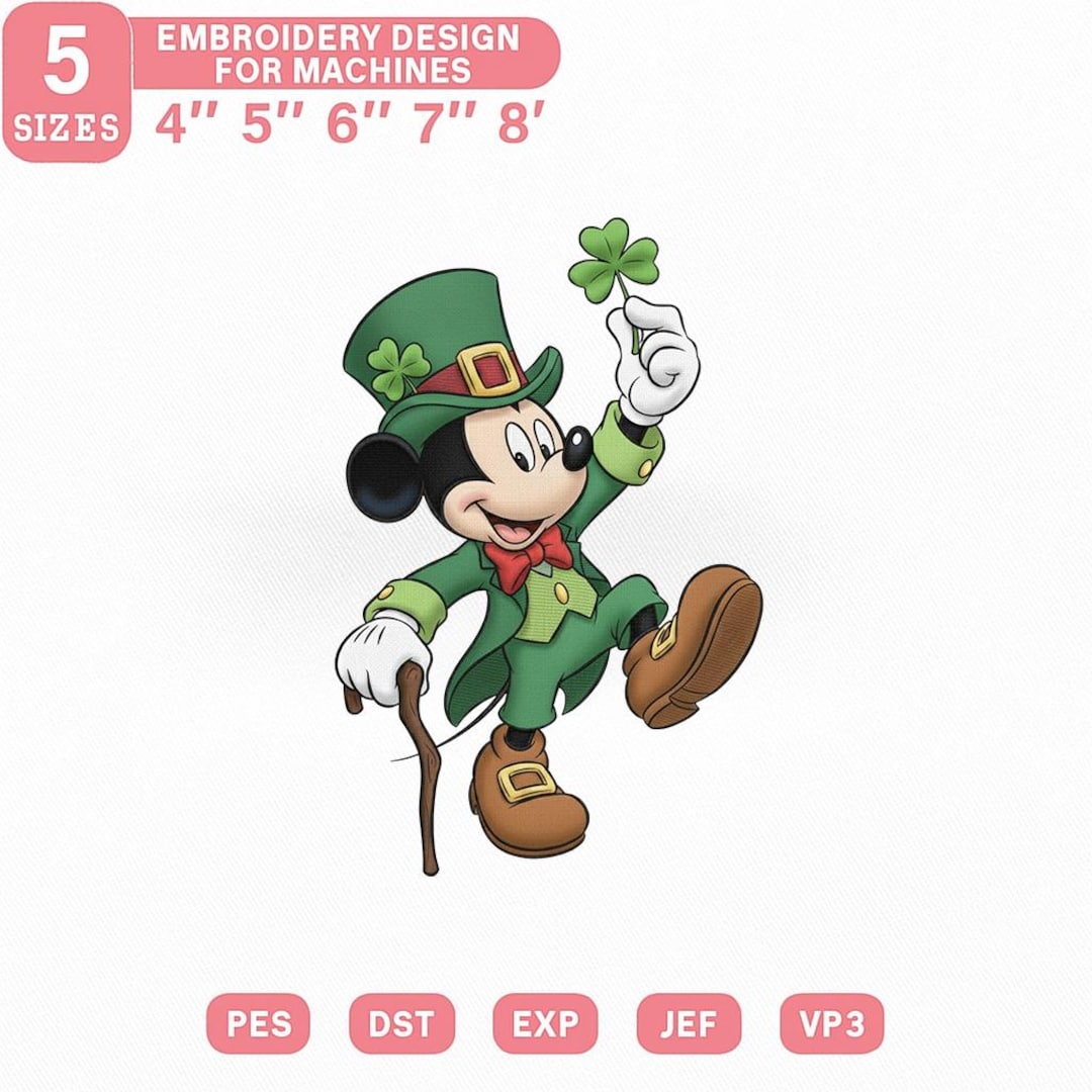 Mickey Mouse St Patrick Embroidery Design | Disney Leprechaun Mickey ...