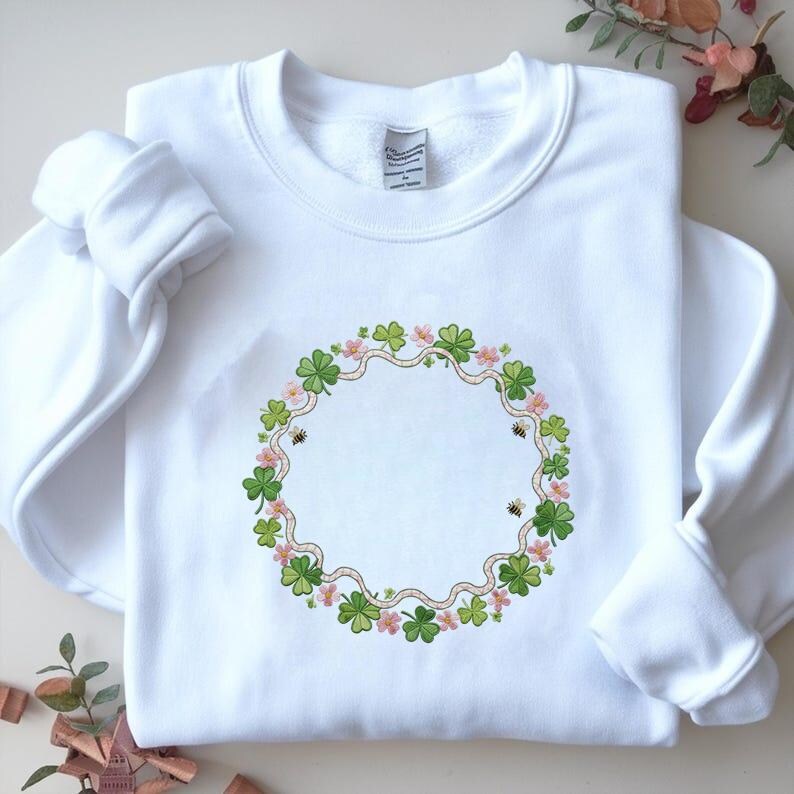 Shamrock Wreath Embroidery Design | Clover Floral Frame Machine ...