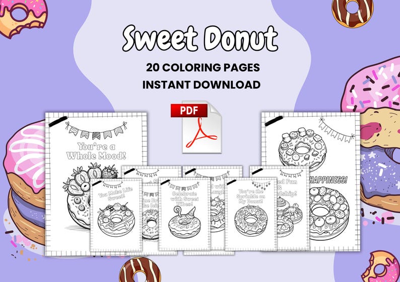Donut Coloring Pages Printable | Birthday Party Activity Sheets ...