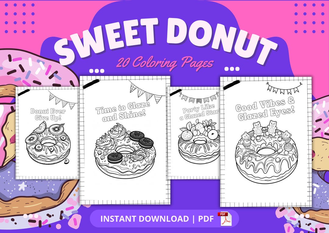 Donut Coloring Pages Printable | Birthday Party Activity Sheets ...