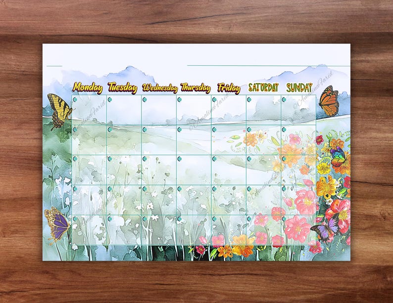 Instant Download Undated Calendar, Printable, Monthly Planner, PNG ...