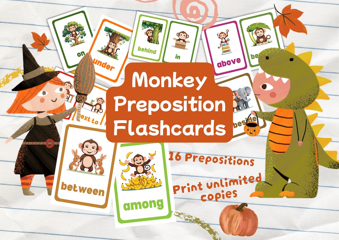 Monkey Preposition Flashcards: ESL Learning Cards (PDF + PNG Download ...
