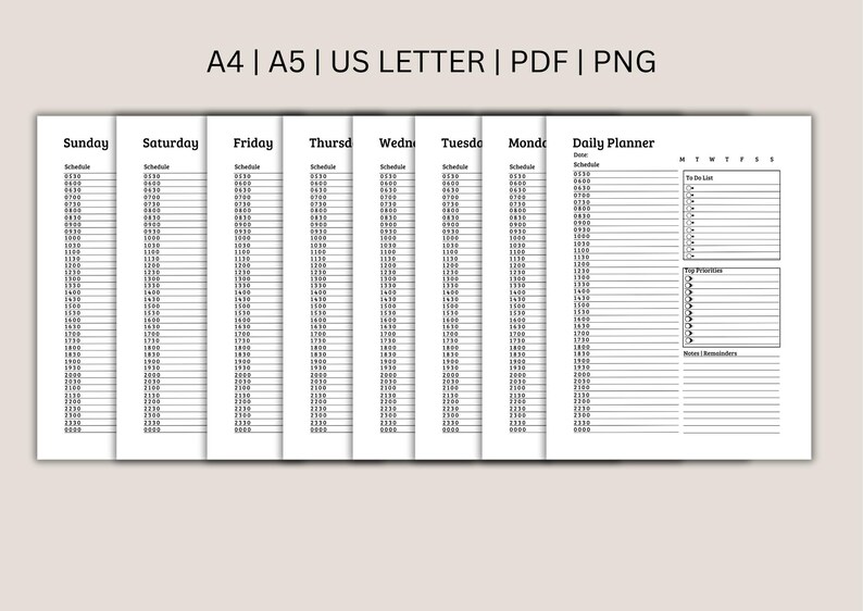 Printable Daily Planner 24-hour Schedule | A4 A5 Letter PDF & PNG ...