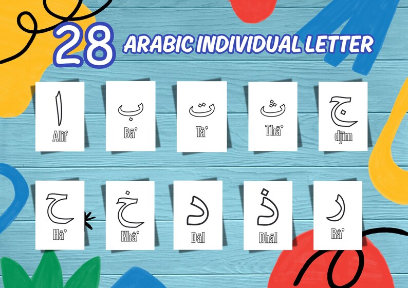 Arabic Alphabet Poster & Coloring Pages | 28 Individual Arabic Letters ...
