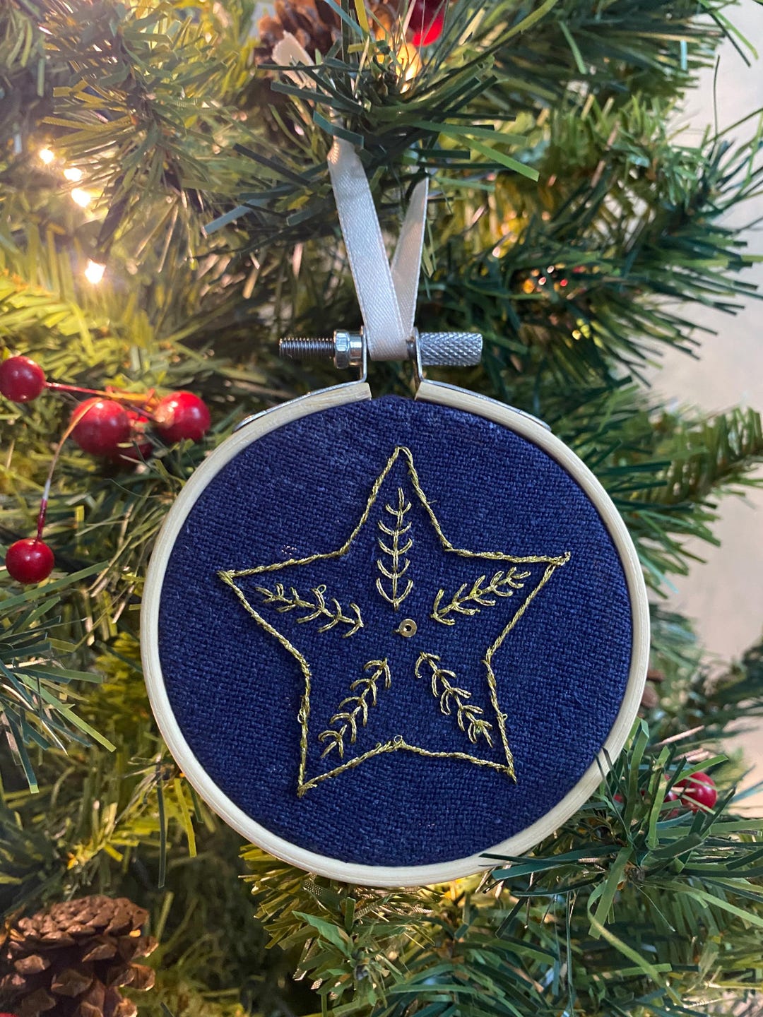 Embroidered Christmas Star Bauble | Handmade Ornament - Etsy