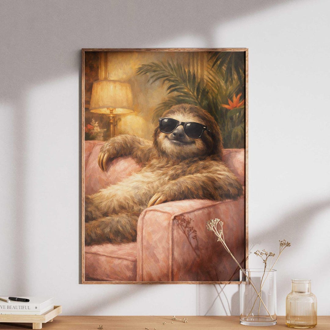 Sloth Art Print | Pink Sofa, Sunglasses (digital Download) - Etsy
