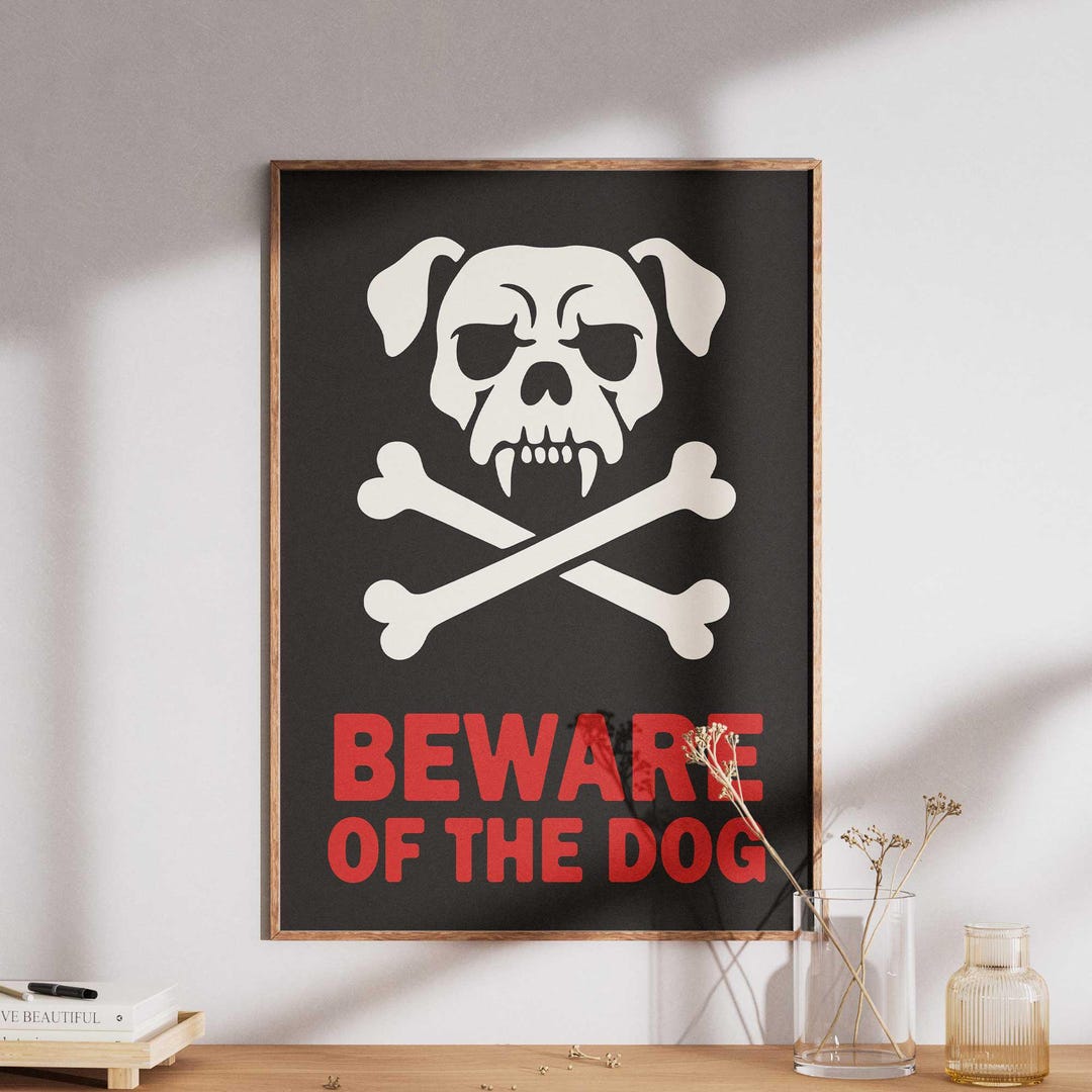 Beware of the Dog Skull Print | Gothic Red and Black Wall Art (digital ...