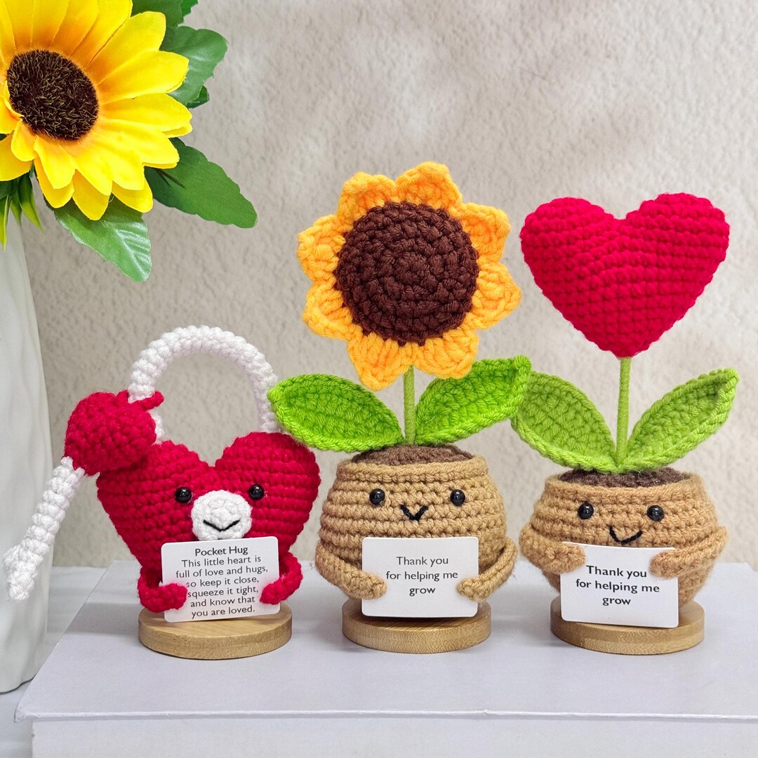 Adorable Crochet Sunflower/red Heart Flower,crochet Lock and Key,pocket ...