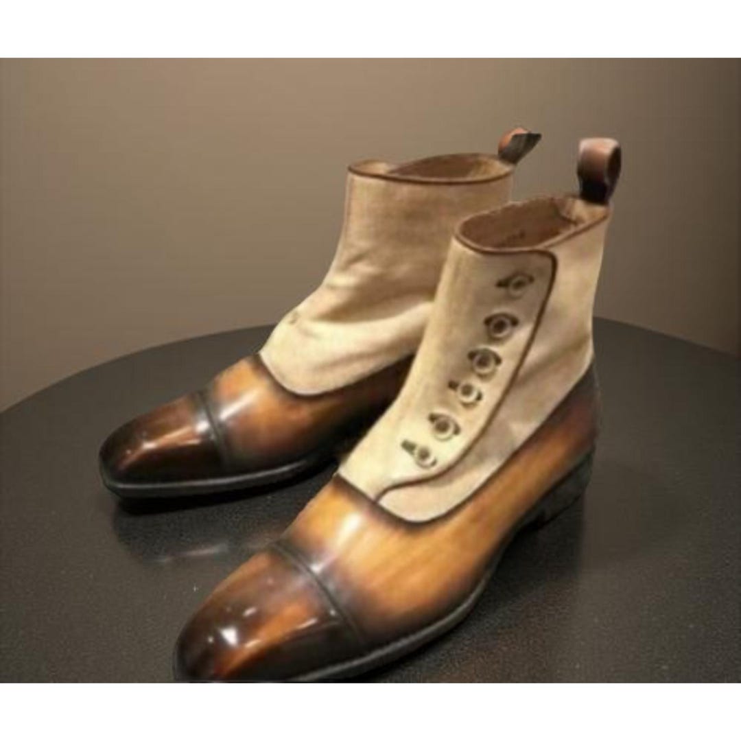 Handmade Men's Shaded Tan & Beige Leather Dress Boots – Side Ankle ...