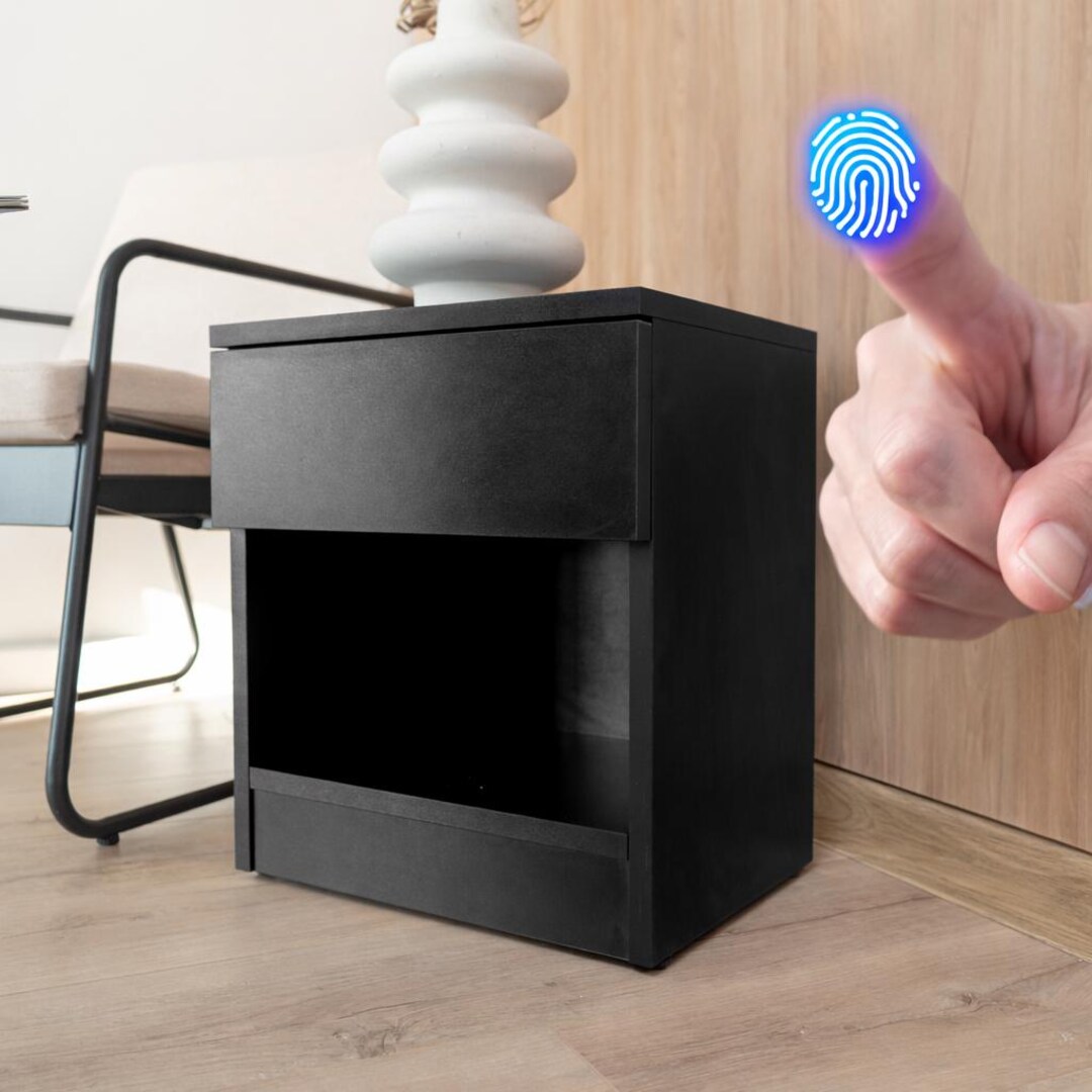 Fingerprint Lock Nightstand, Lockable Bedside Table With Secure Drawer ...