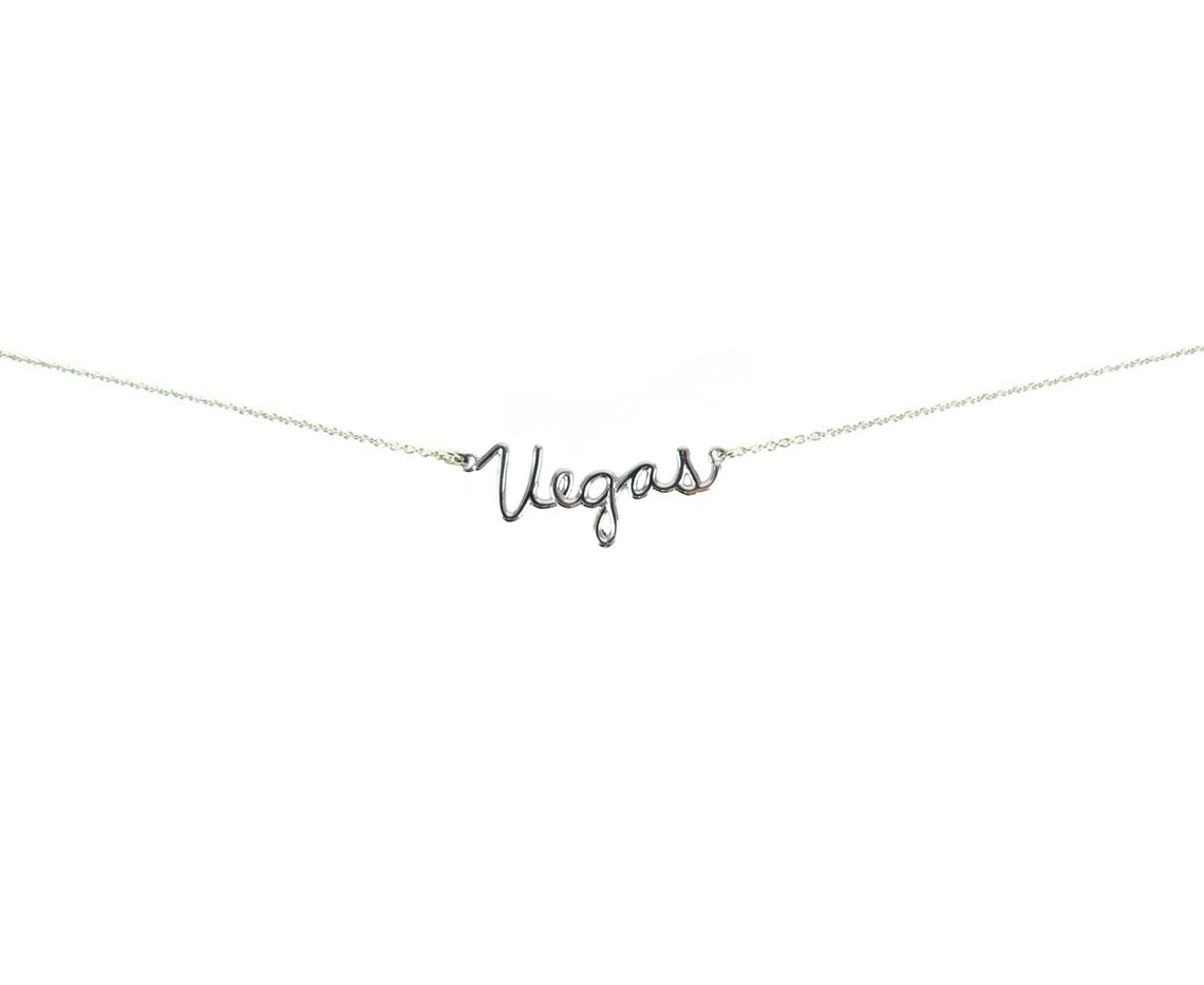 Vegas Wire Name Necklace Brass Gold Plated Rhodium | Etsy