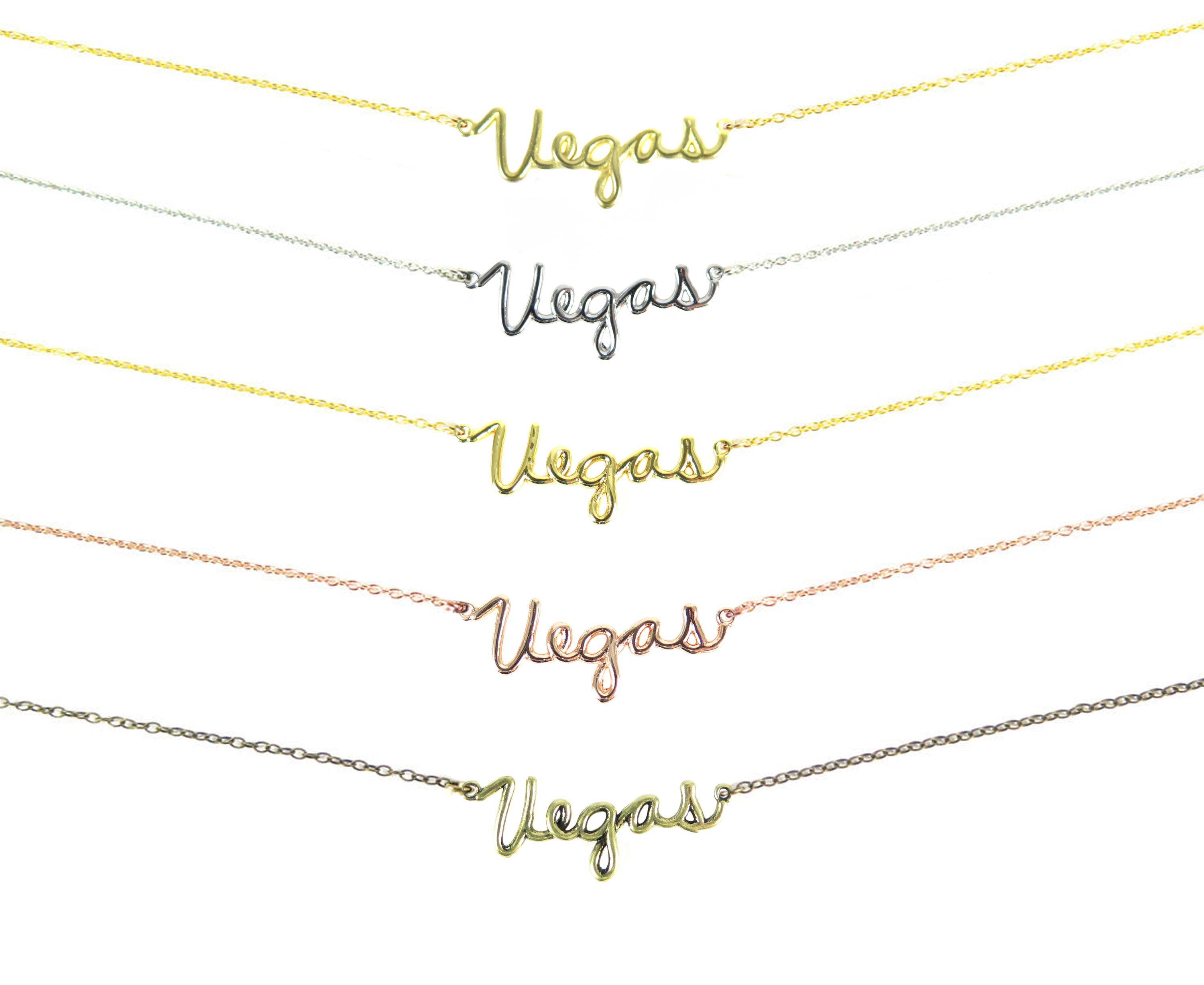 Vegas Wire Name Necklace Brass Gold Plated Rhodium | Etsy