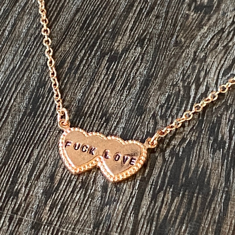 Angry Double Heart Necklace Pick Your Finish - Etsy