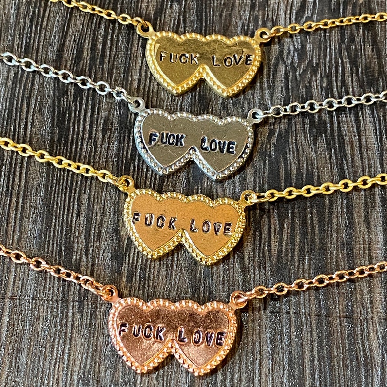 Angry Double Heart Necklace Pick Your Finish - Etsy