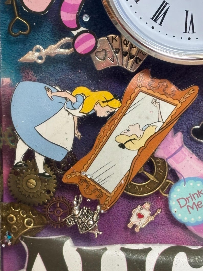 Alice in Wonderland Resin Clock – Cheshire Cat Steampunk Mixed Media ...