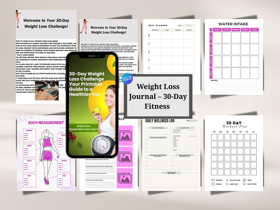 30-day Weight Loss Challenge Printable for Women - Fitness Planner ...