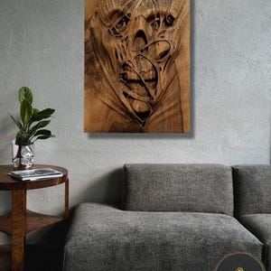 Hand Carved Wood Wall Art: Gothic Horror, Macabre Halloween Decor - Etsy
