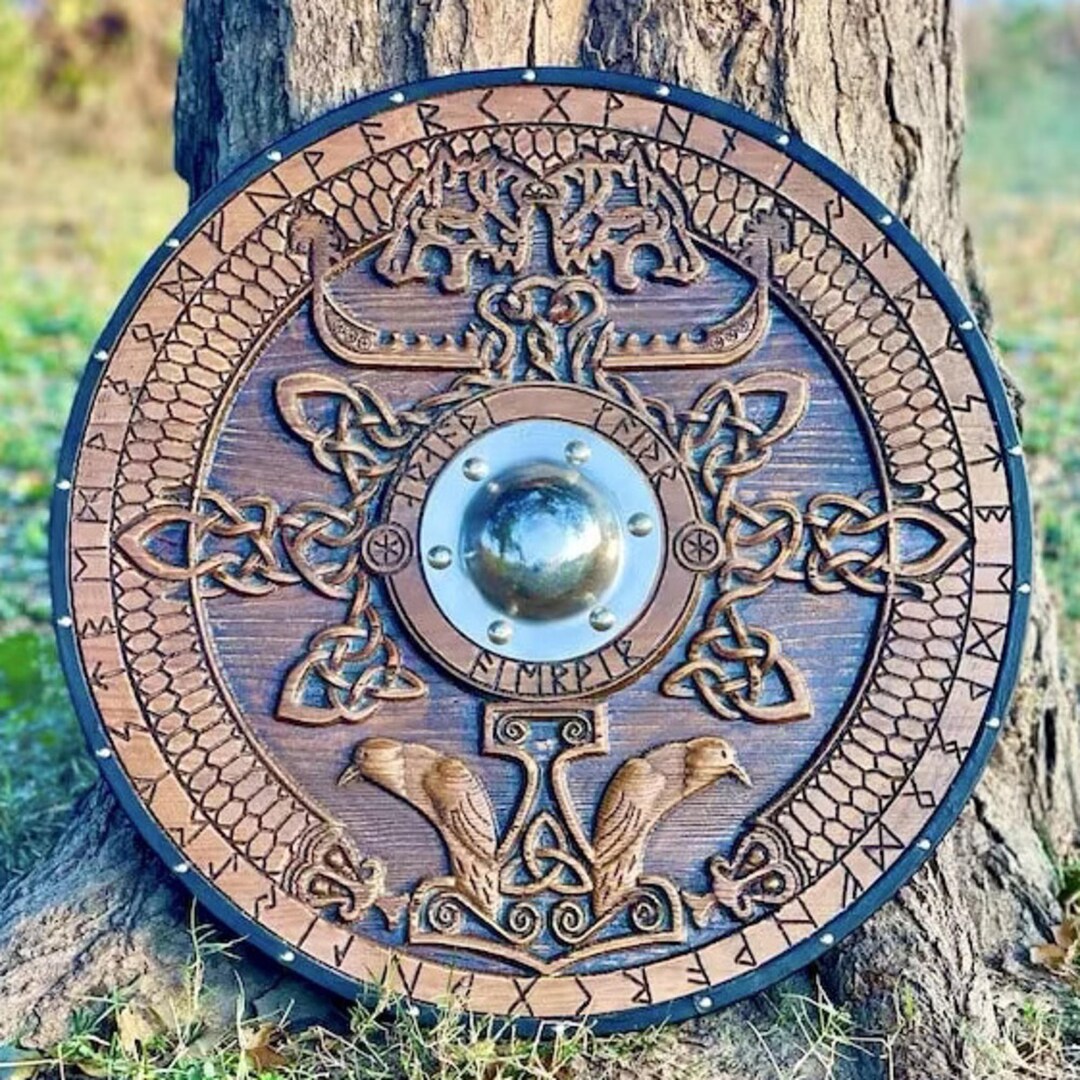Handmade Carved Ravens Viking Shield | Battle Ready Cosplay Decor - Etsy