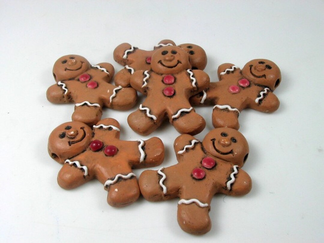 4 Large Gingerbread Man Beads Cookie, Peruvian, Ceramic, Food LG317 - Etsy