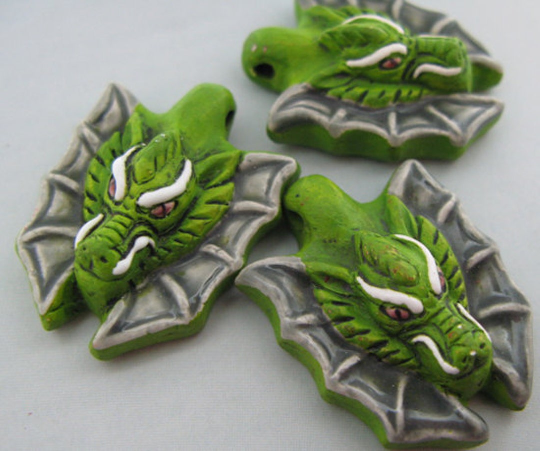 4 Large Green Dragon Head Beads Ceramic Beads Peruvian Beads LG04 - Etsy