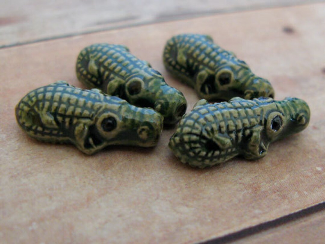 20 Tiny Glazed Alligator Beads Gator Beads, Peruvian Beads, Ceramic ...