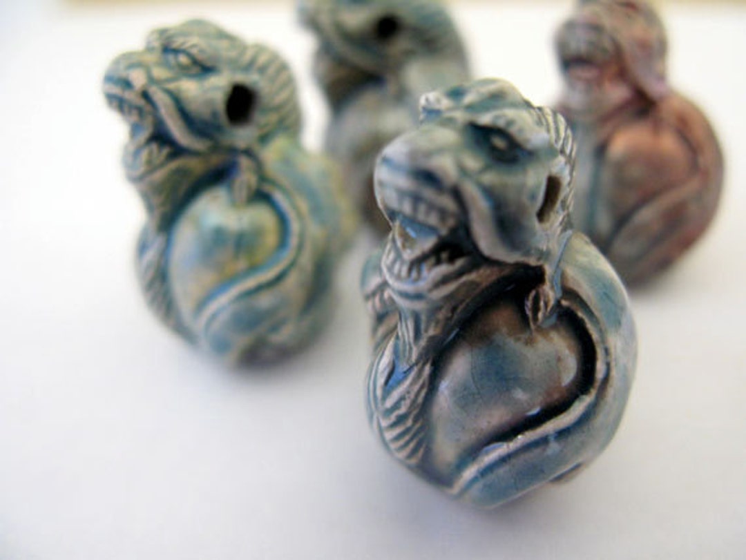 10 Raku Dragon With Orb Pendants Beads RAK300 - Etsy