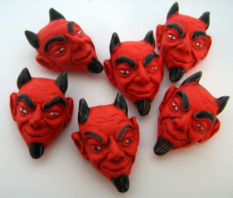 10 Large Ceramic Devil Head Beads LG217 | Etsy
