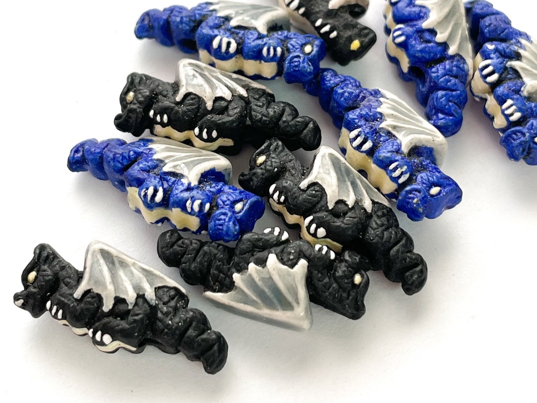 4 Tiny Blue and Black Dragon Beads Cb50mix - Etsy Norway