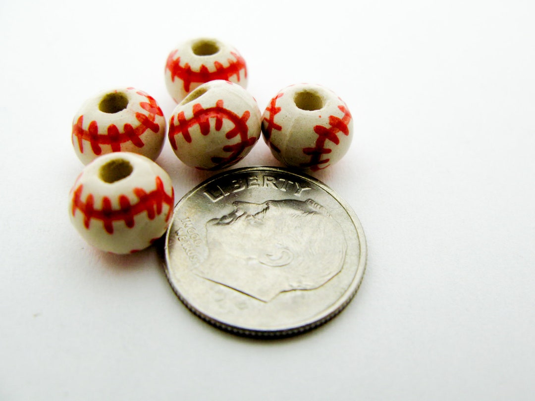 20 Small Baseball Beads Red Stitching - Etsy