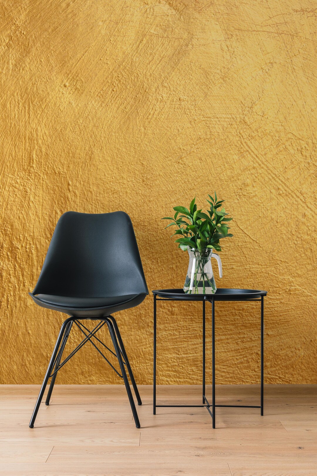 Vintage Gold Feel Mustard Yellow Textured Wallpaper | Living Room Peel ...