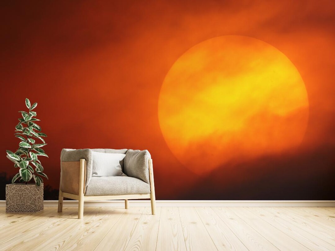 Dusky Sun Nature Wallpaper– Serene Sunset Peel & Stick Mural, Warm ...