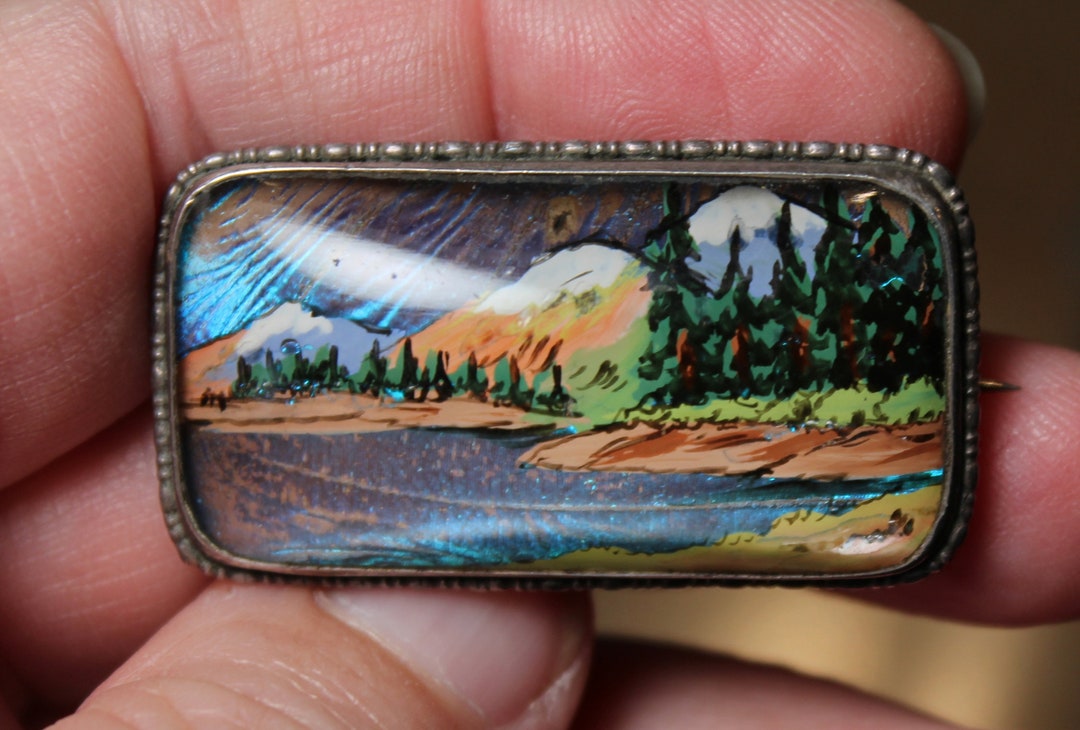 Antique Thomas Mott Reverse Painted Butterfly Wing Brooch - Etsy