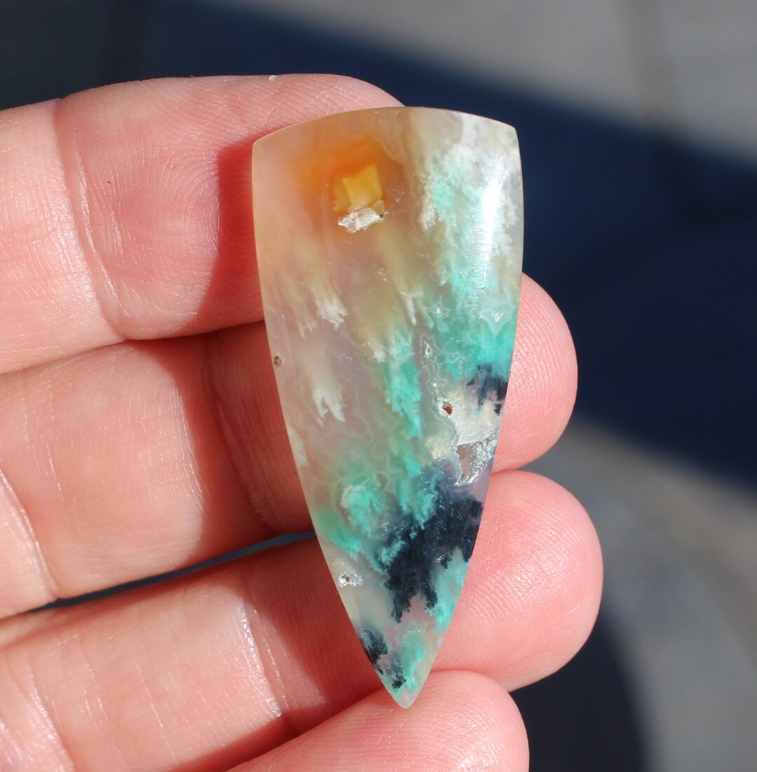 Natural Stone Triangle Cabochon, Seafoam Green, Royal Blue & Gold Moss ...