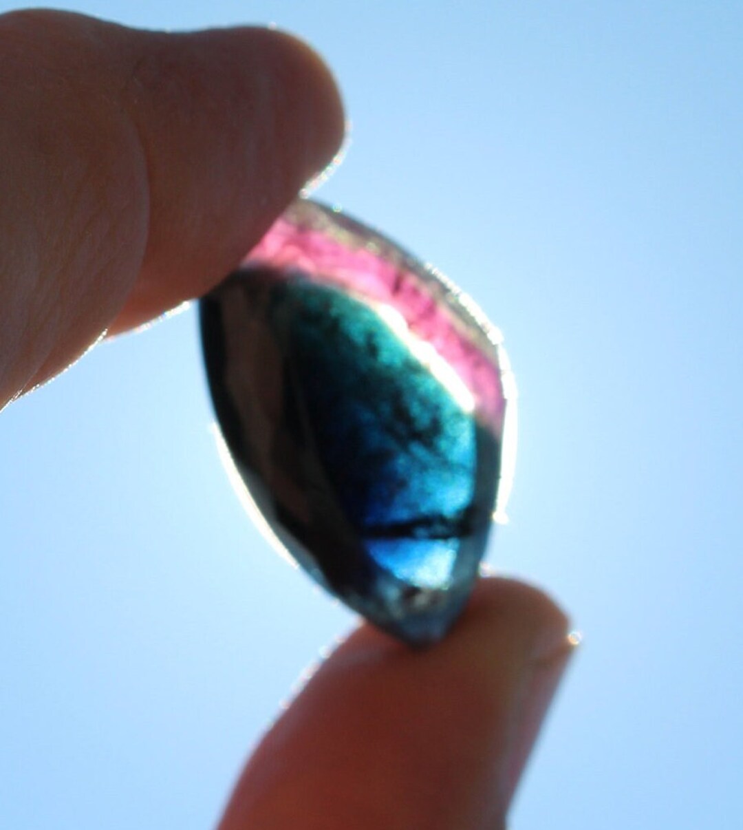 Bi-color Ink Blue Indicolite and Pink Tourmaline Cabochon - Etsy