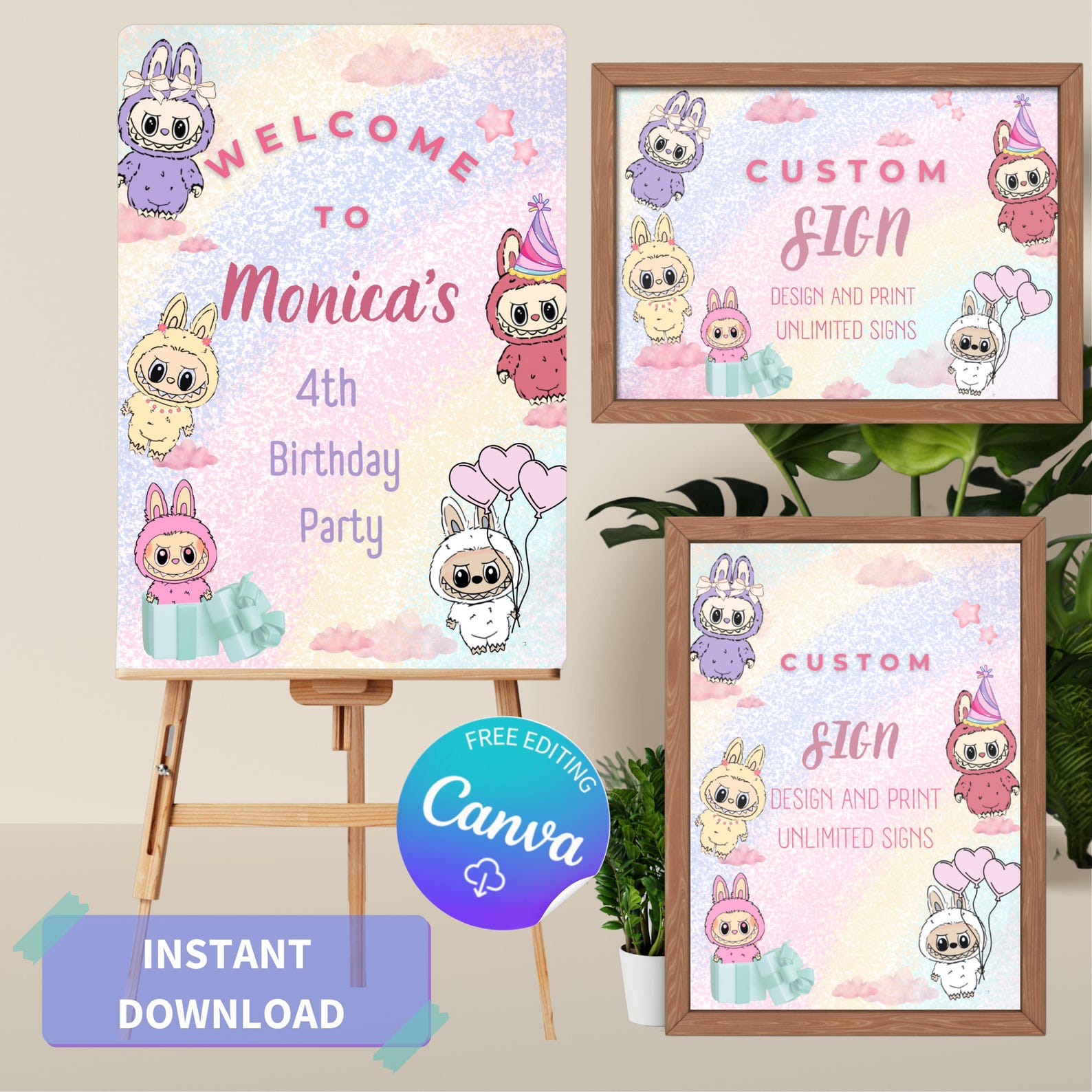 Custom Welcome Sign, Custom Birthday Signs, Labubu Themed Party, Party ...