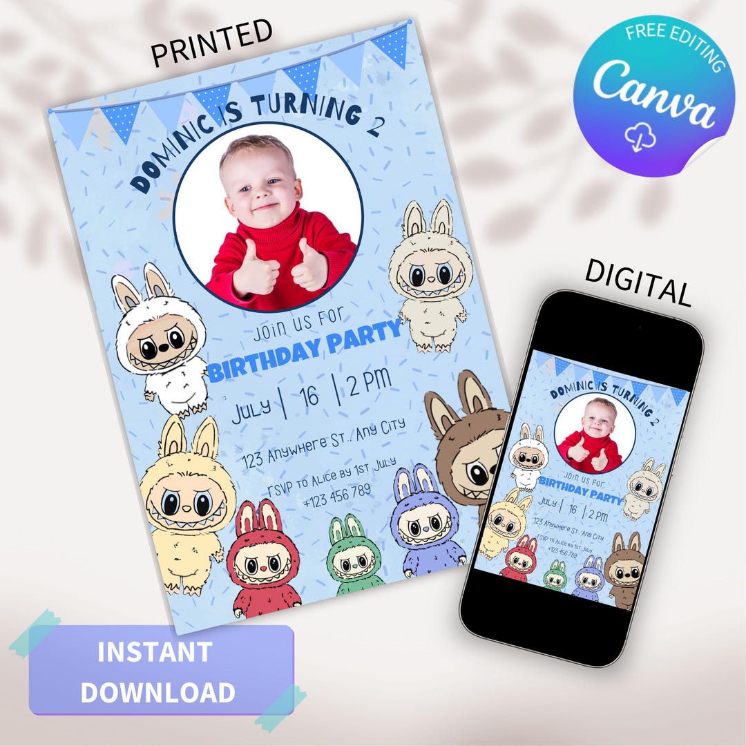 Labubu Birthday Invitation, Custom Invitation, Digital Birthday ...