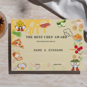 Personalised Best Chef Award, Culinary Award! Custom Kids' Certificates ...