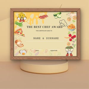 Personalised Best Chef Award, Culinary Award! Custom Kids' Certificates ...