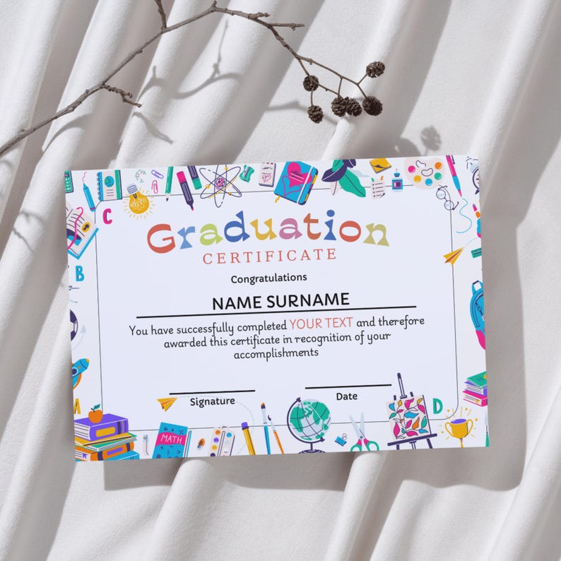 Editable Graduation Certificate, Customisable School Graduation ...