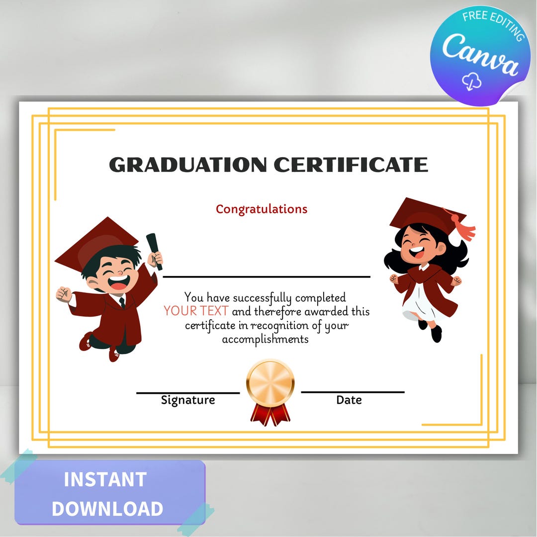 Editable Graduation Certificate, Custom School & Pre-school Graduation ...