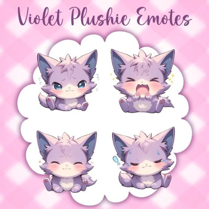 Violet Plushie Cat Emotes | Cute Kawaii Twitch & Discord Emote Pack ...