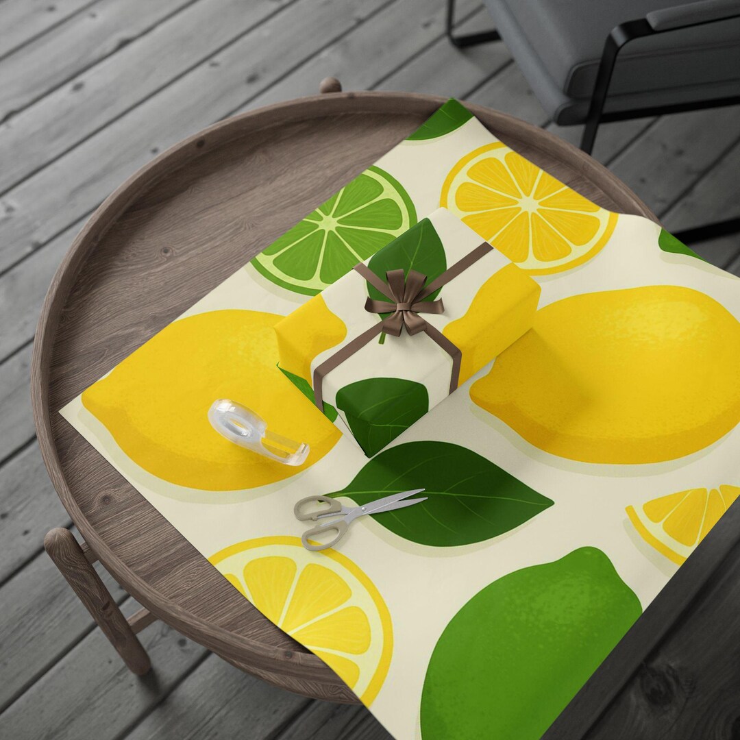 Citrus Themed Gift Wrapping Paper, Lemon Pattern, Eco-friendly Wrap ...
