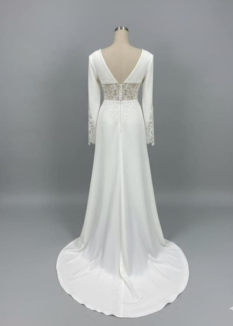 Vestido de novia de manga larga con escote en V profundo – Vestido ...