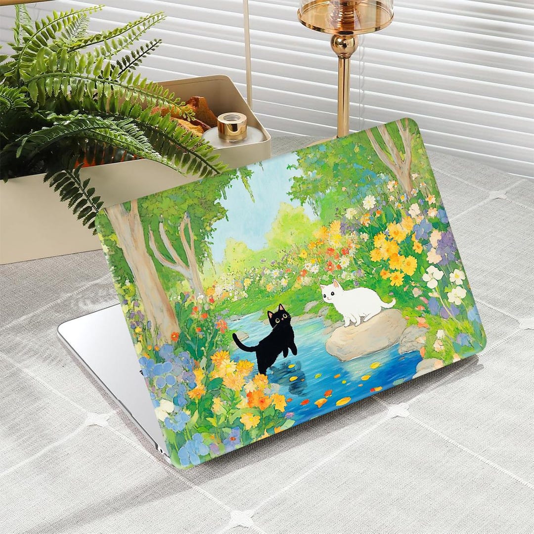 Cats by the Flower Field Stream Art Hard MacBook Case Mac Laptop Cover ...
