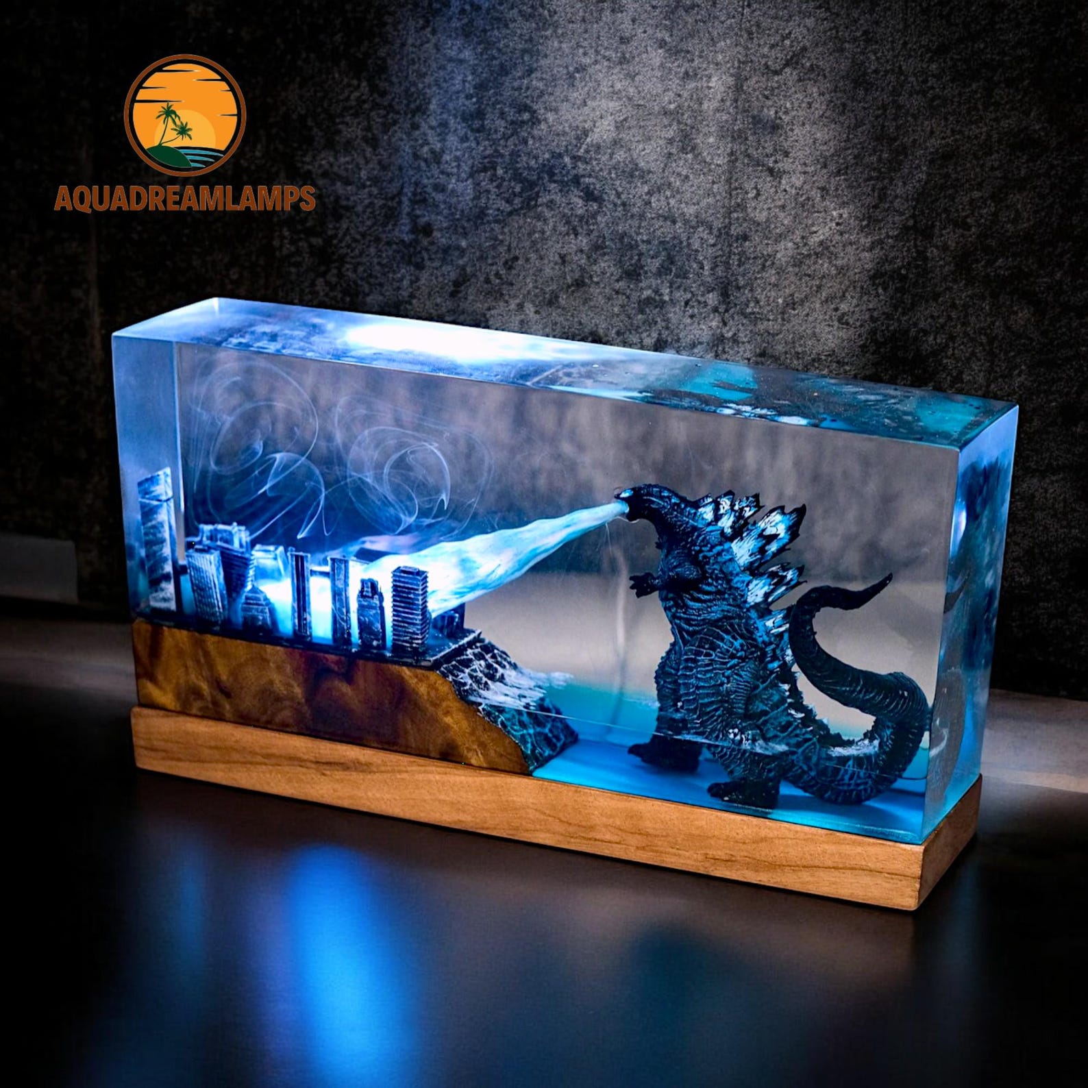 Handmade Godzilla Resin Lamp – Light-up City Diorama With Monster ...