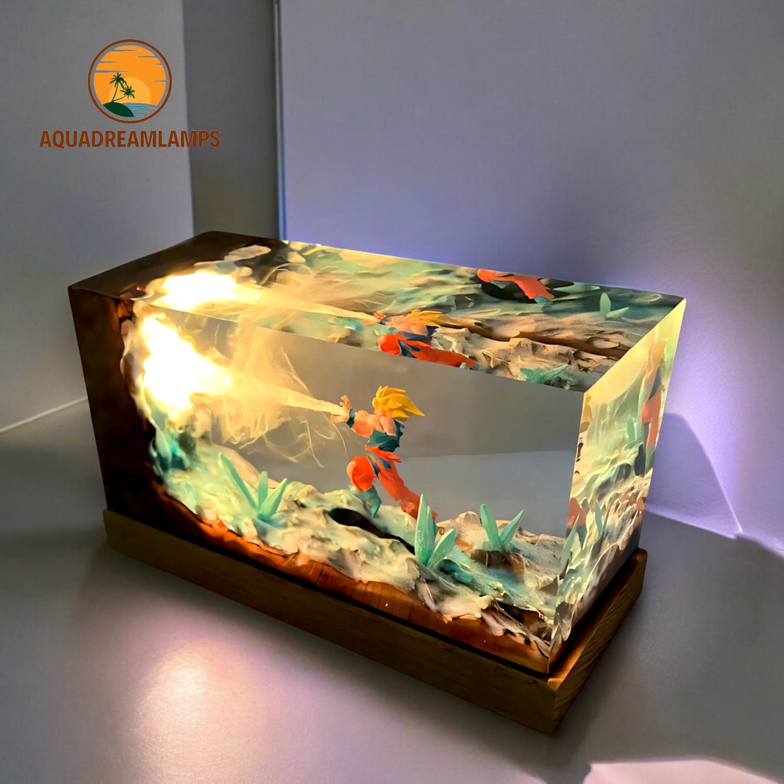Dragon Ball Goku Diorama Resin Lamp, Handmade Anime Epoxy Wood Lamp ...