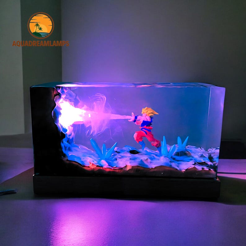 Dragon Ball Goku Diorama Resin Lamp, Handmade Anime Epoxy Wood Lamp ...