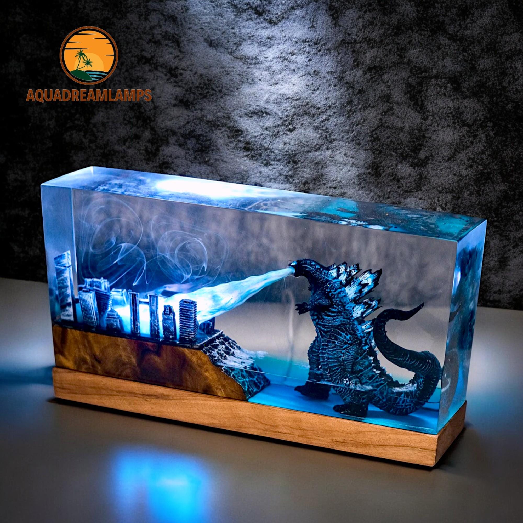 Handmade Godzilla Resin Lamp – Light-up City Diorama With Monster ...