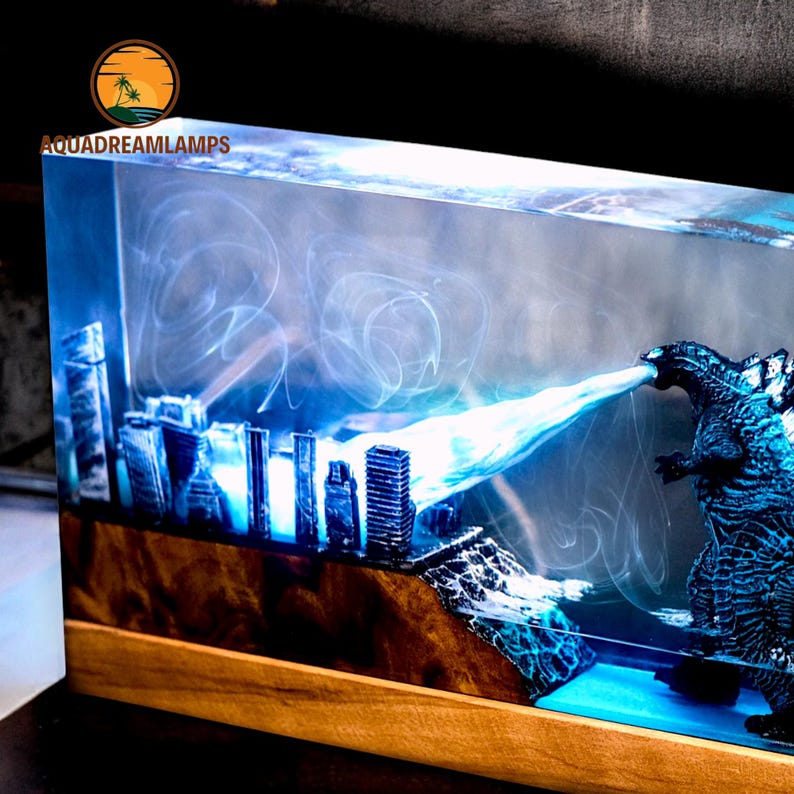 Handmade Godzilla Resin Lamp – Light-up City Diorama With Monster ...
